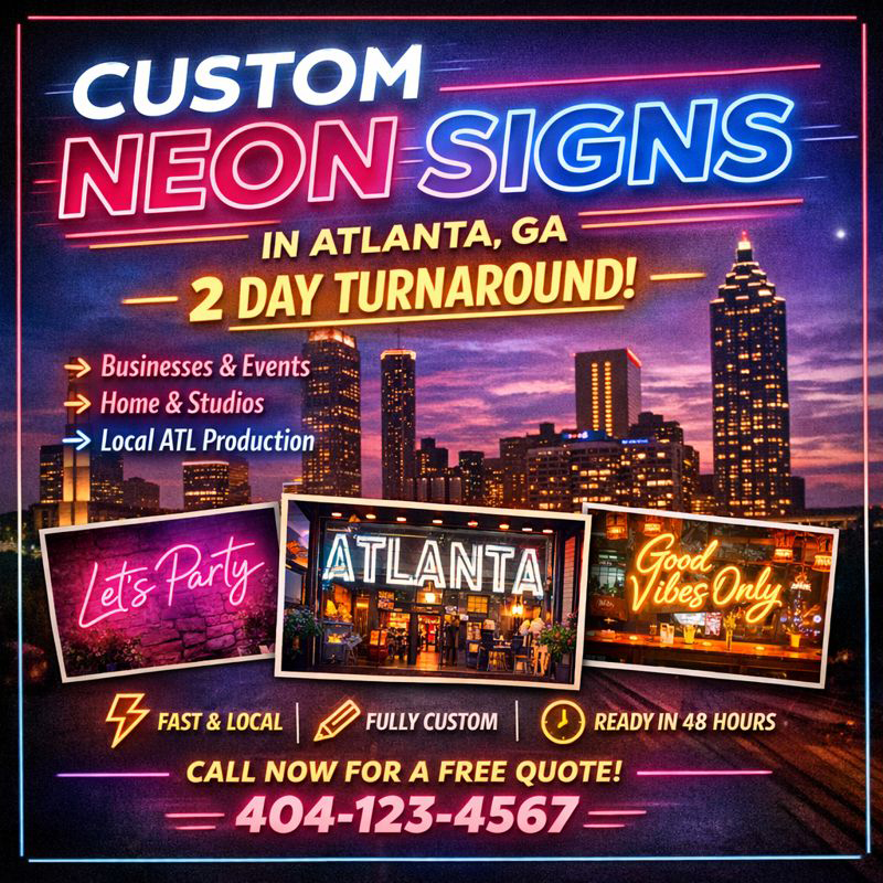 Make Custom Neon Sign in Atlanta GA Fast Quick Turnaround 24hr